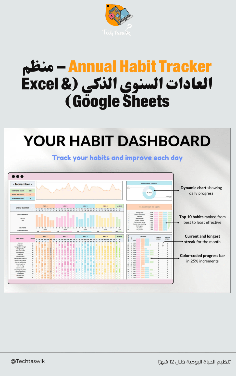 Habit Tracker Excel Template: Free Download PDF & Excel (Daily ...
